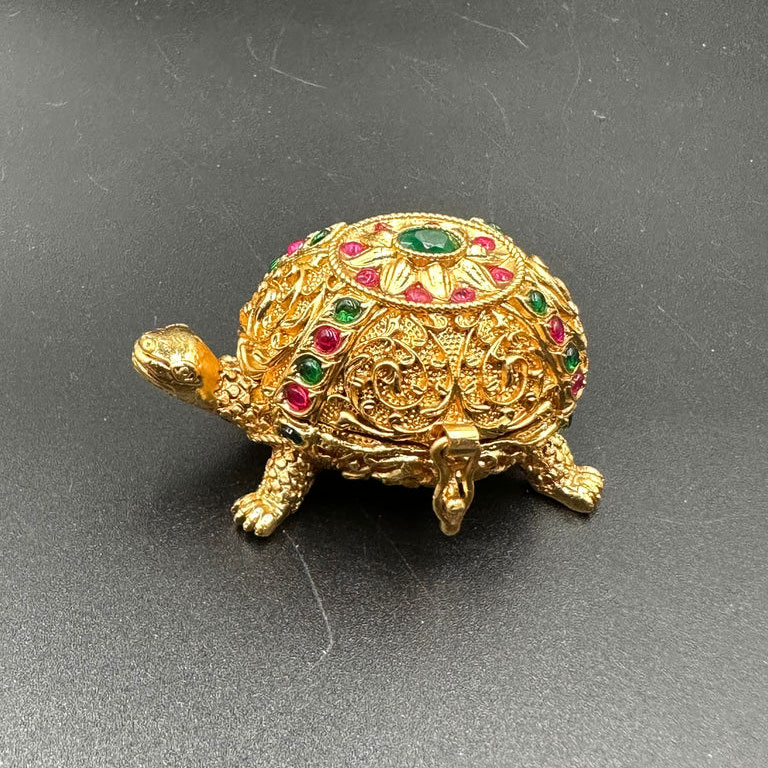 Multicolor Stones Turtle kumkum & Turmeric box - Dixith INC